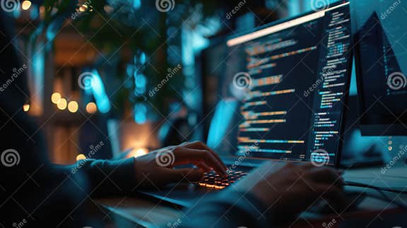 Programmer Immersed in Late Night Coding Session AIG41 Stock Image ...