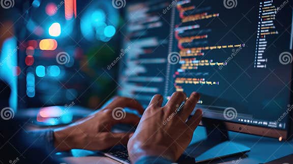 Programmer Immersed in Late Night Coding Session AIG41 Stock Photo ...