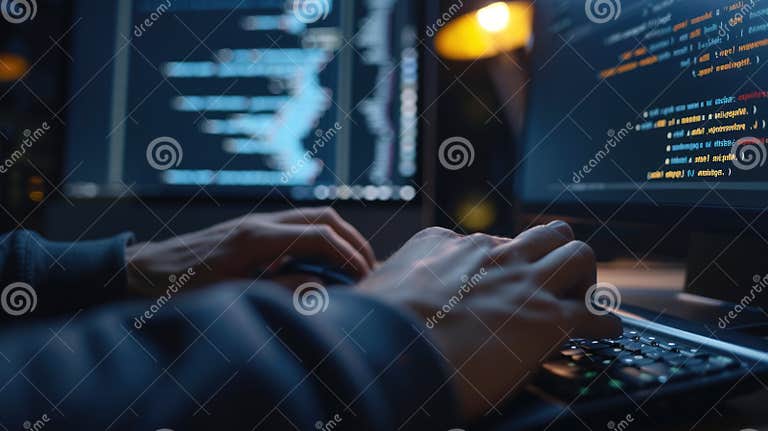 Programmer Immersed In Late Night Coding Session Aig41 Stock Image Image Of Data Development 