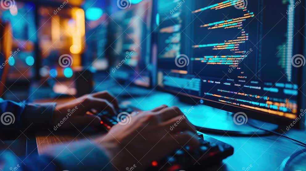 Programmer Immersed in Late Night Coding Session AIG41 Stock Photo - Image of engineer ...