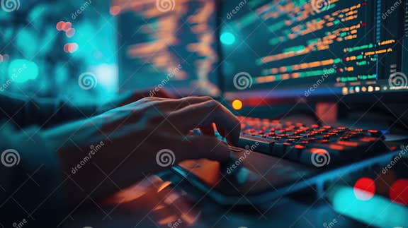 Programmer Immersed in Late Night Coding Session AIG41 Stock Photo ...