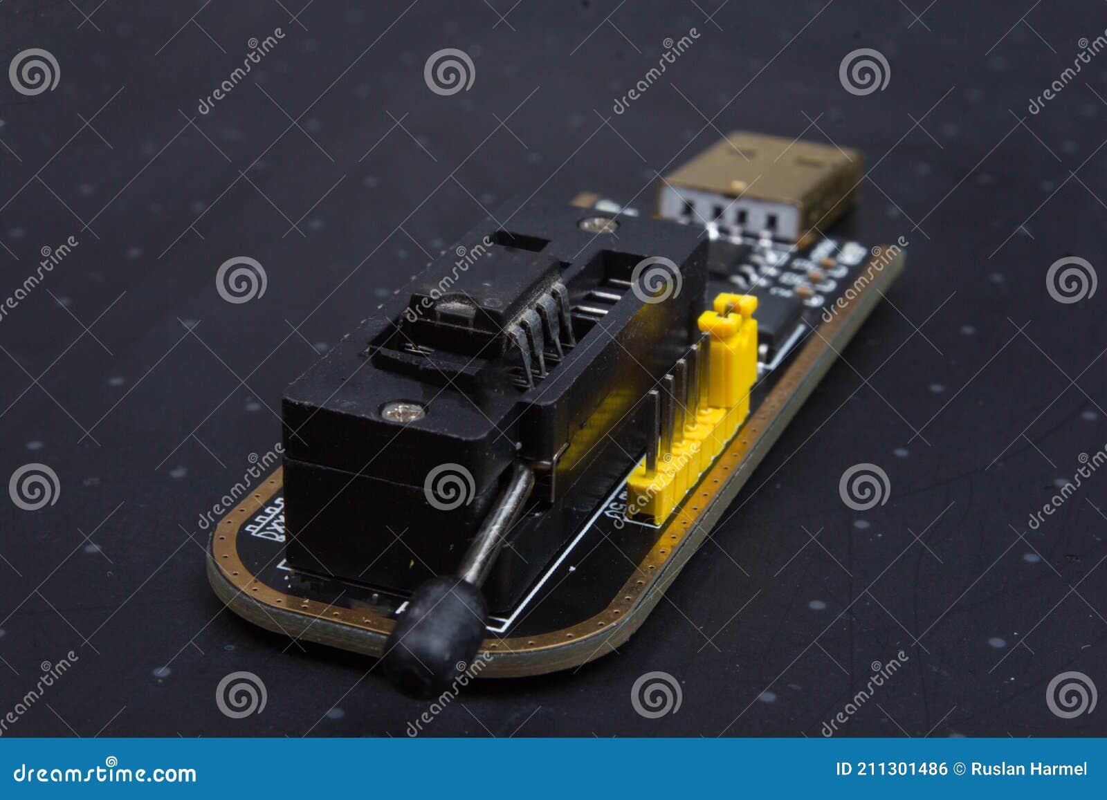Programmer with Inserted Microchip Memory. Electronics Repair Stock ...