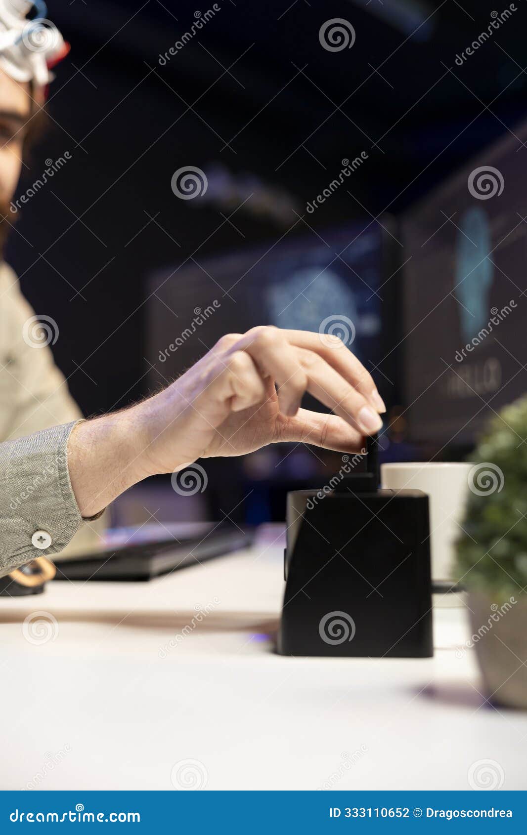 Close Up of Developer Putting Disk in PC To Start Consciousness Upload ...