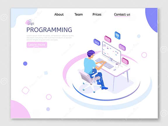 Programmer Isometric Character. Programming Concept, Web Engineer at Work Stock Vector ...