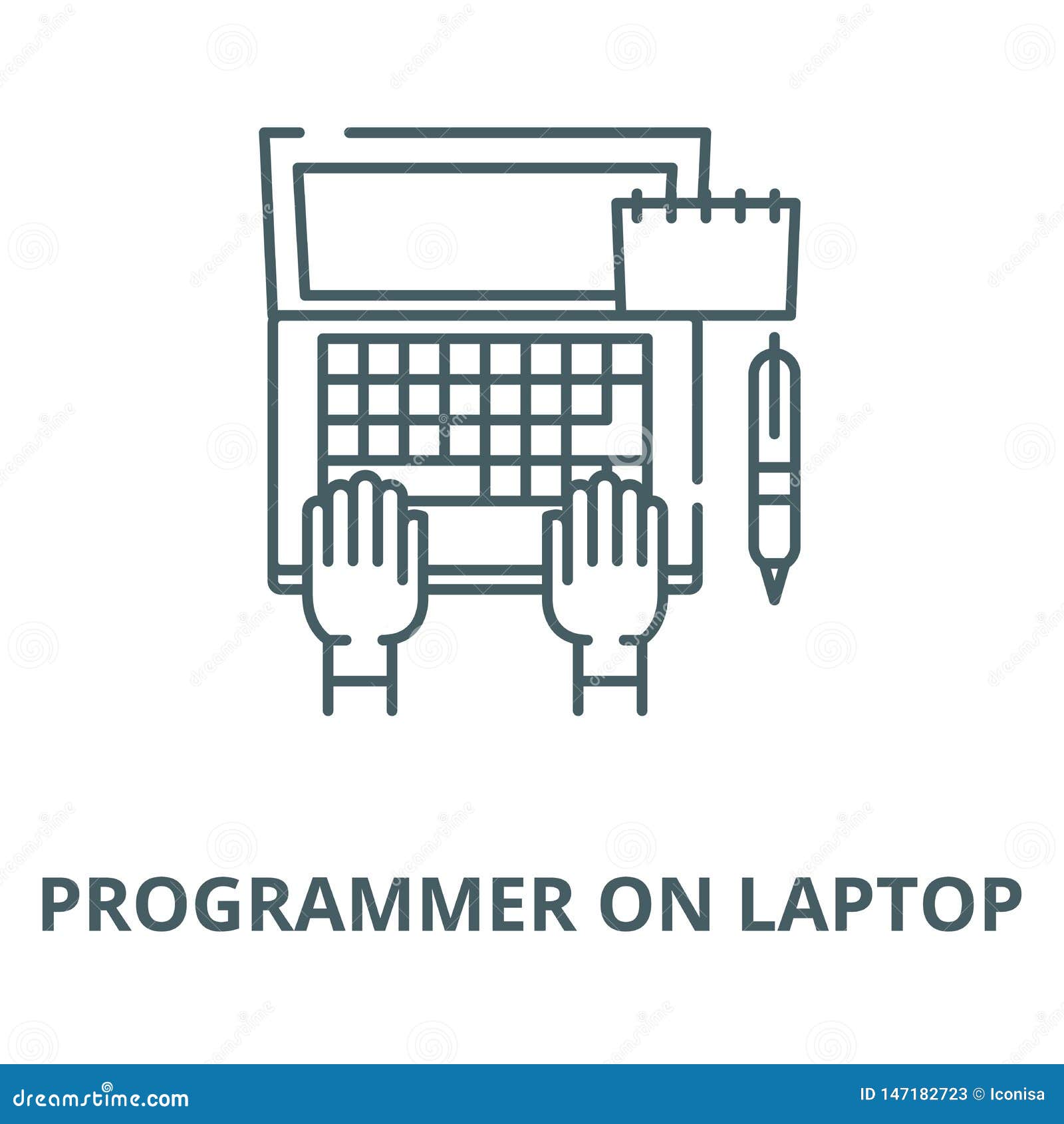 Programmer on Laptop Vector Line Icon, Linear Concept, Outline Sign ... Programmer on Laptop Vector Line Icon, Linear Concept, Outline Sign ...