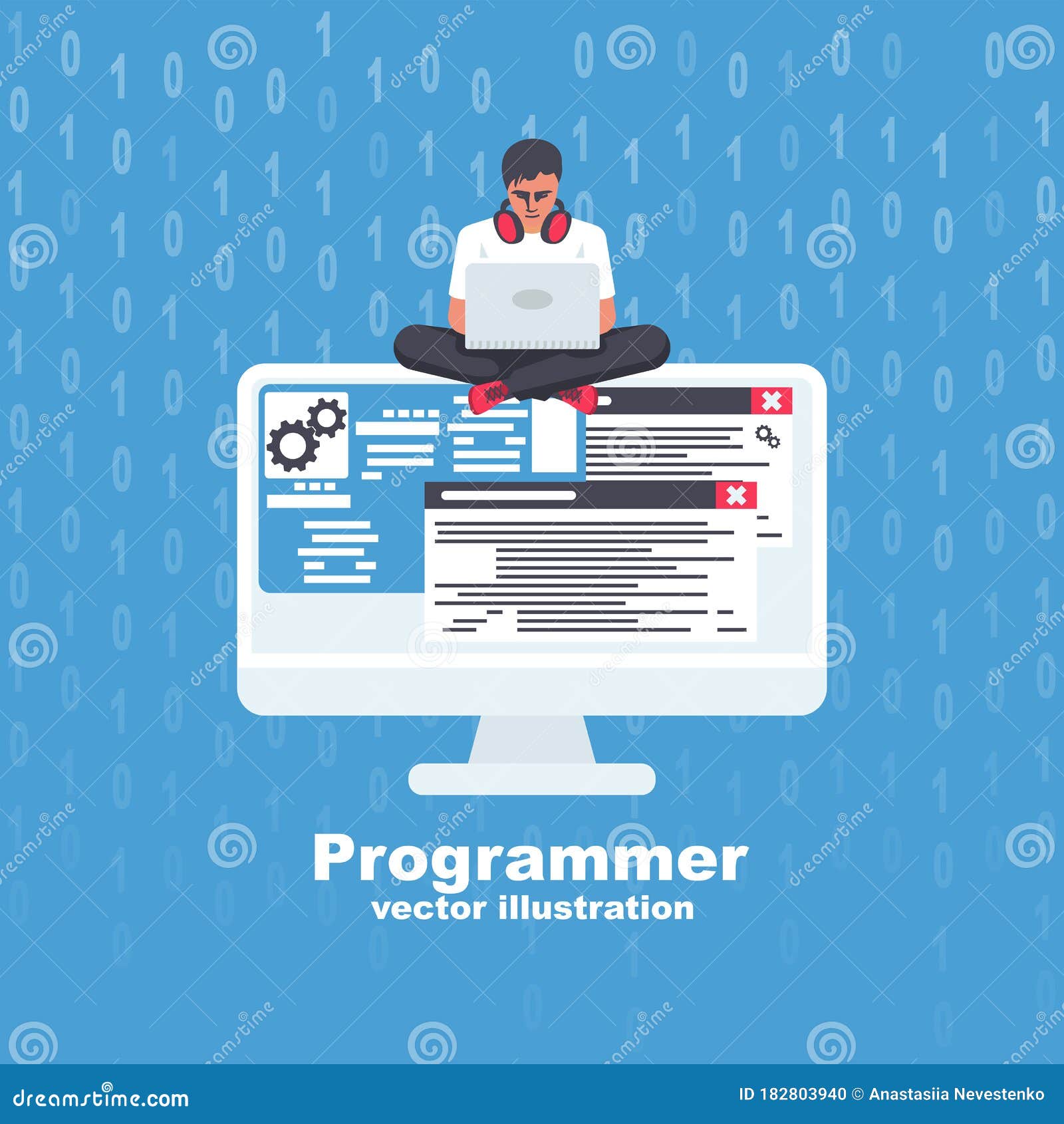 Programmer With Laptop Working On Program Software Concept Stock Vector Illustration Of Desk