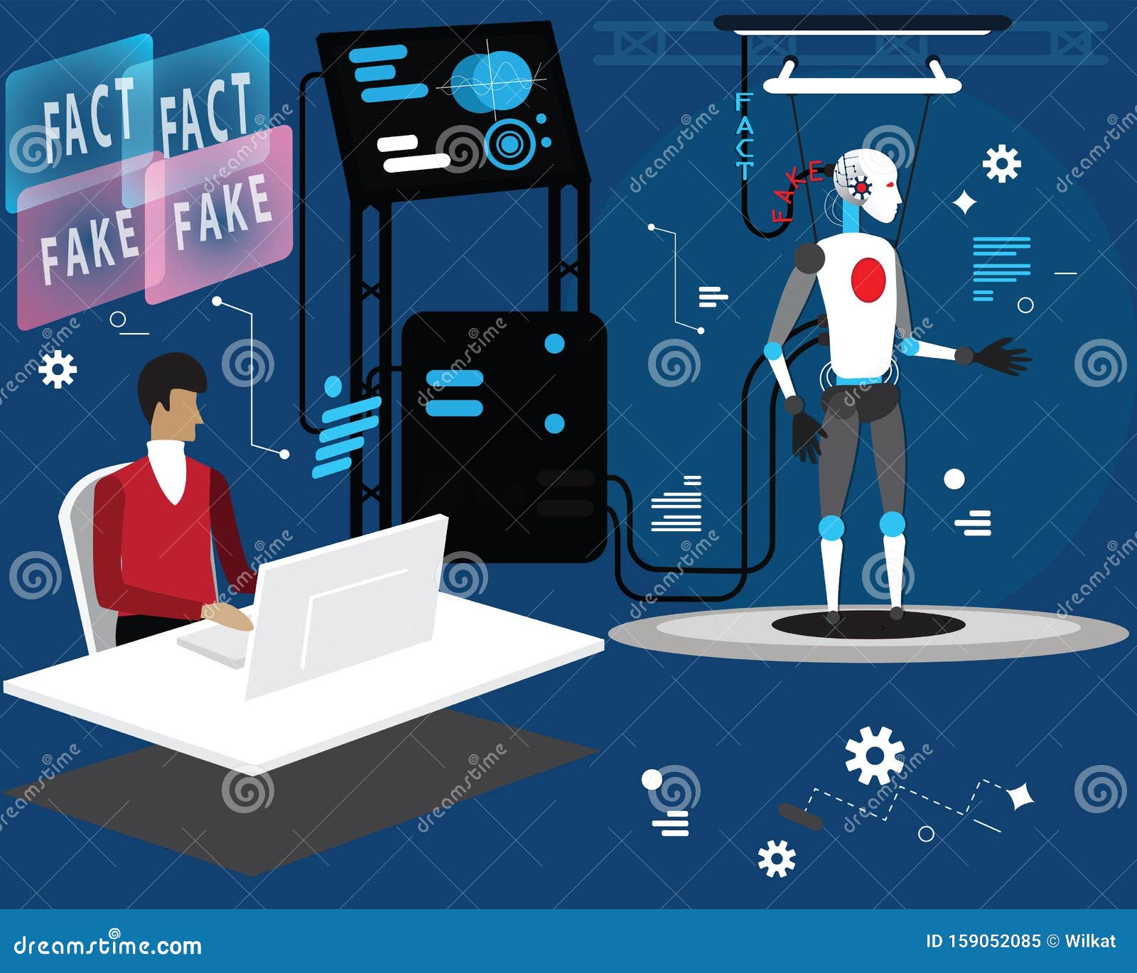 Programmer is Loading Fact and Fake News To Robot,flat Vector Concept ...