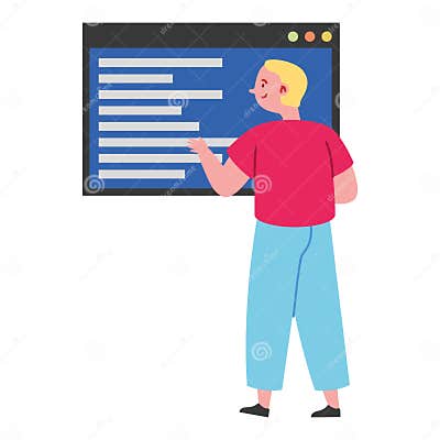 Programmer Man Coding and Correct Errors in Project Stock Illustration - Illustration of ...