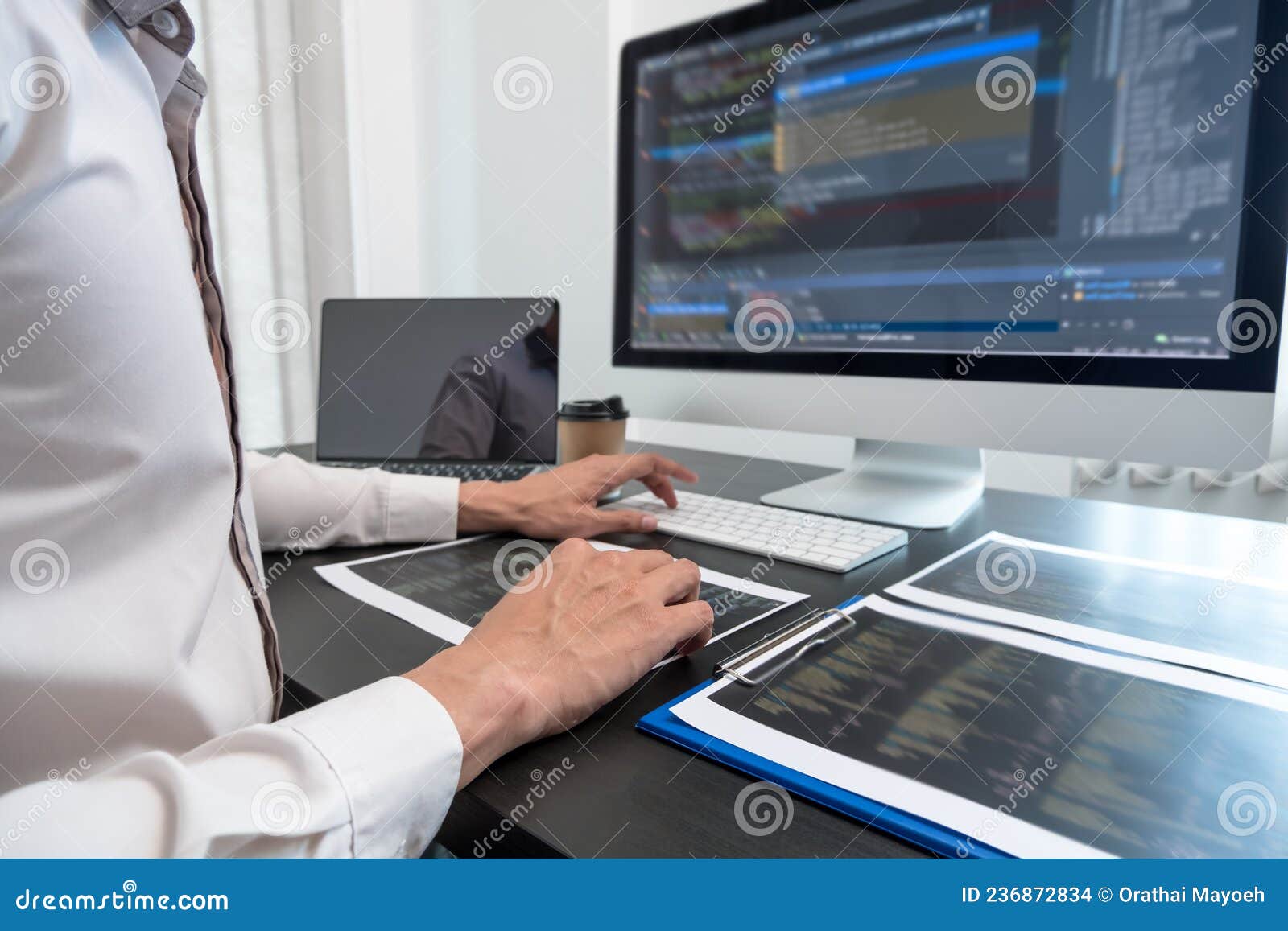 Programmer Man Working With Computer Programming Professional Development And Coding