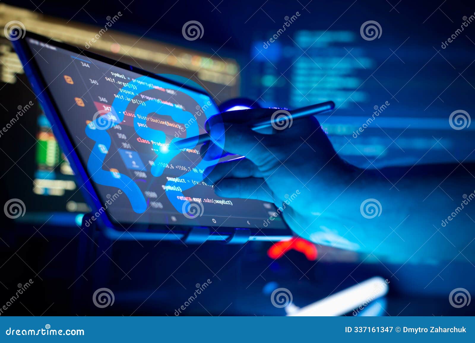 Programmer Manually Working with Program Code on a Computer at Night in ... Programmer Manually Working with Program Code on a Computer at Night in ...
