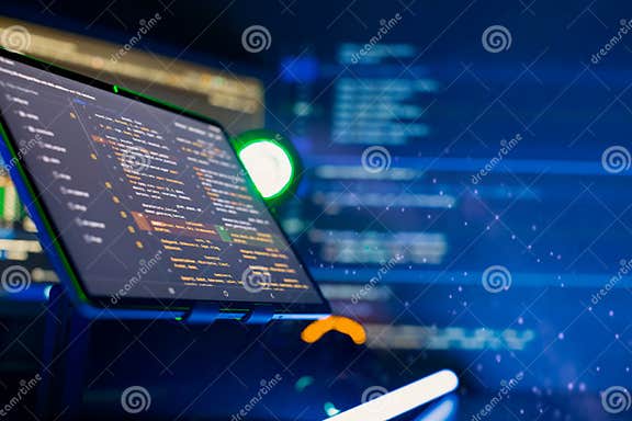 Programmer Manually Working with Program Code on a Computer at Night in ...