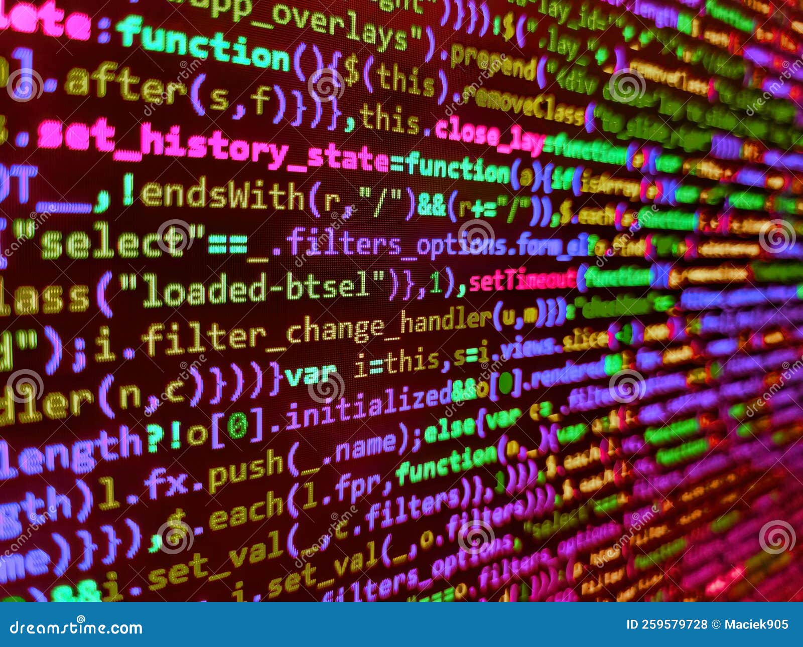 Programmer Occupation. Code on Dark Background. Front-end Applications in the Color Concept ...