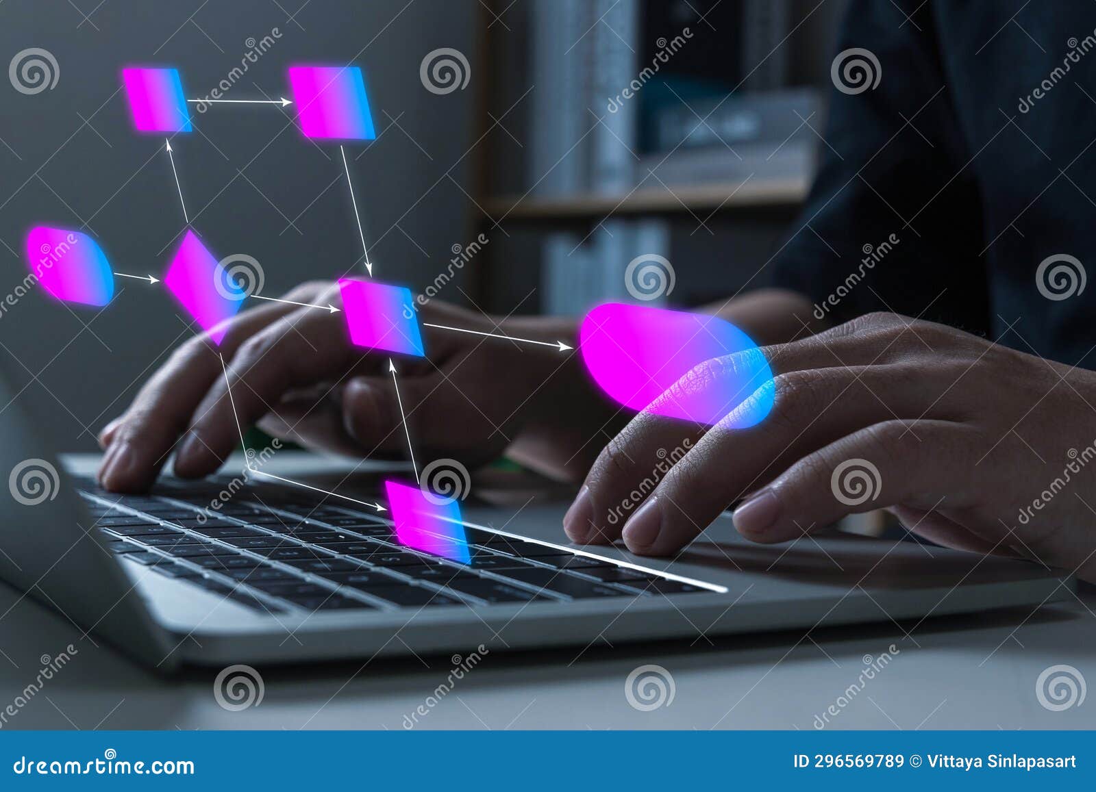 It Programmer People Hand Working on Laptop Computer with Digital ...