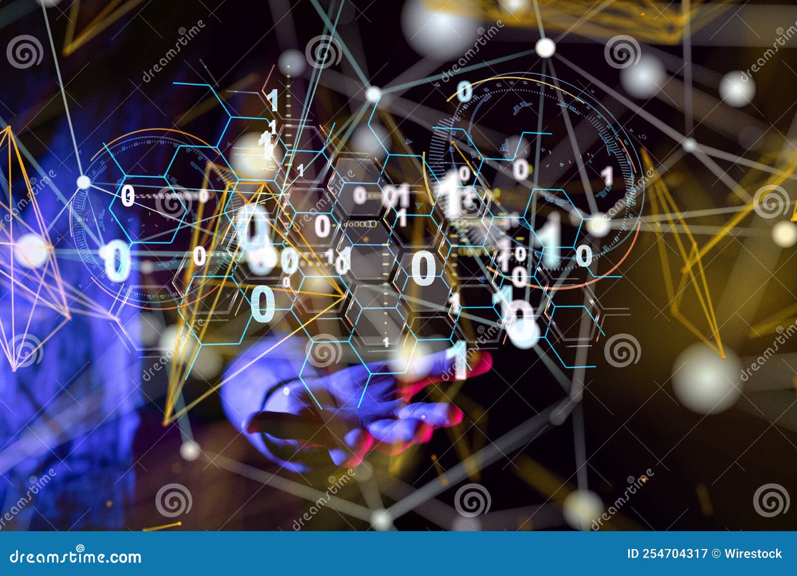 Programmer Presenting a 3D Rendered Binary Hologram Cyberspace Stock ...