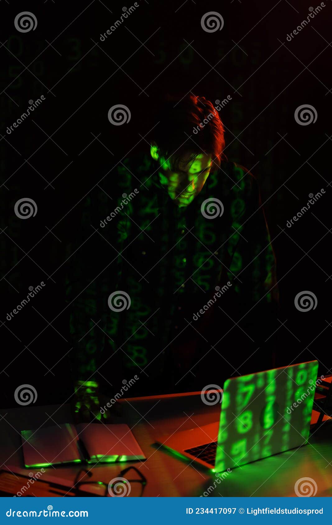 Programmer with Reflection of Computer Code Stock Image - Image of ...