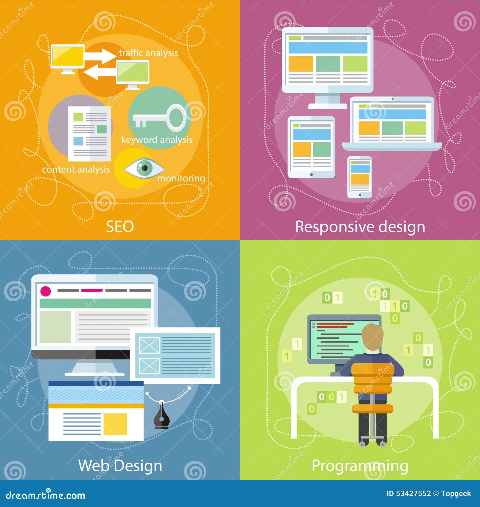 Programmer, SEO and Responsive Web Design Stock Vector - Illustration ...