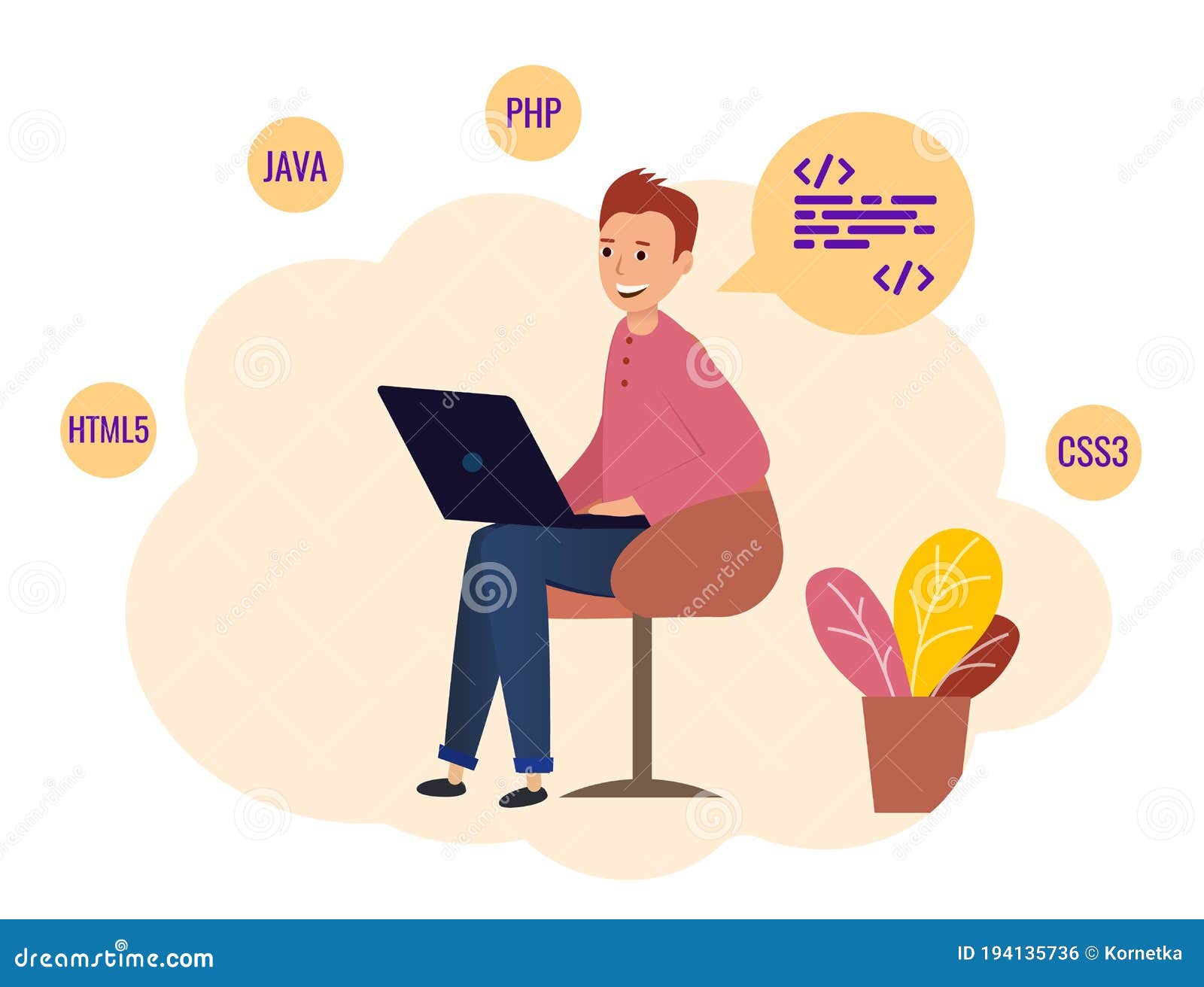 Programmer Sitting with Laptop and Working.. Concept Stock Vector ...