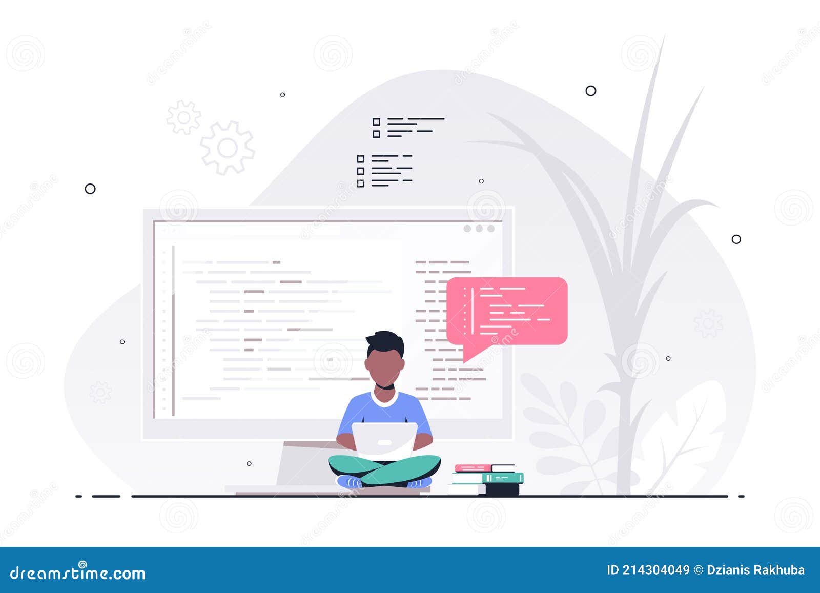 Programmer Specialist Sitting on Big Computer Screen and Working Stock ...
