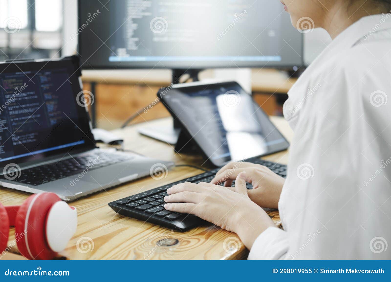 It Programmer Starts Working on Desktop Computer. Stock Image - Image of professional ...