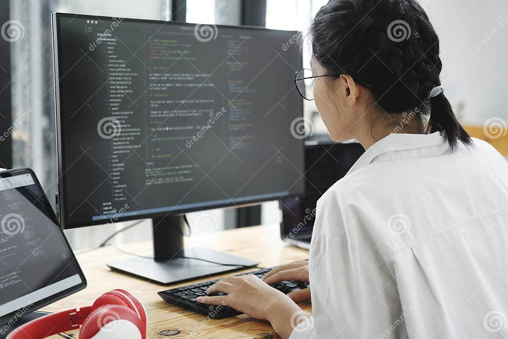 It Programmer Starts Working on Desktop Computer. Stock Image - Image of engineer, software ...