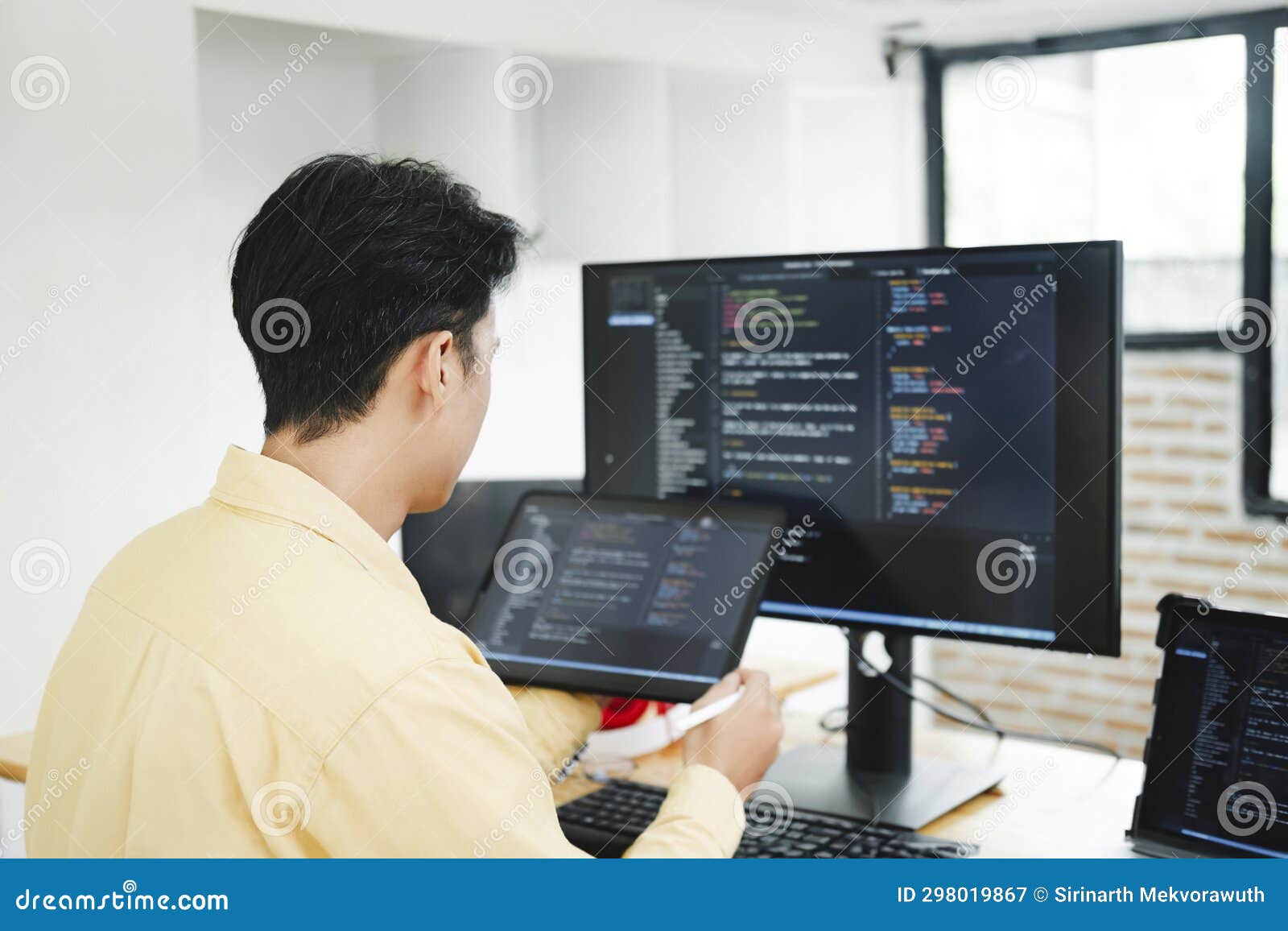 It Programmer Starts Working On Desktop Computer Stock Image Image Of Coder Developer 298019867