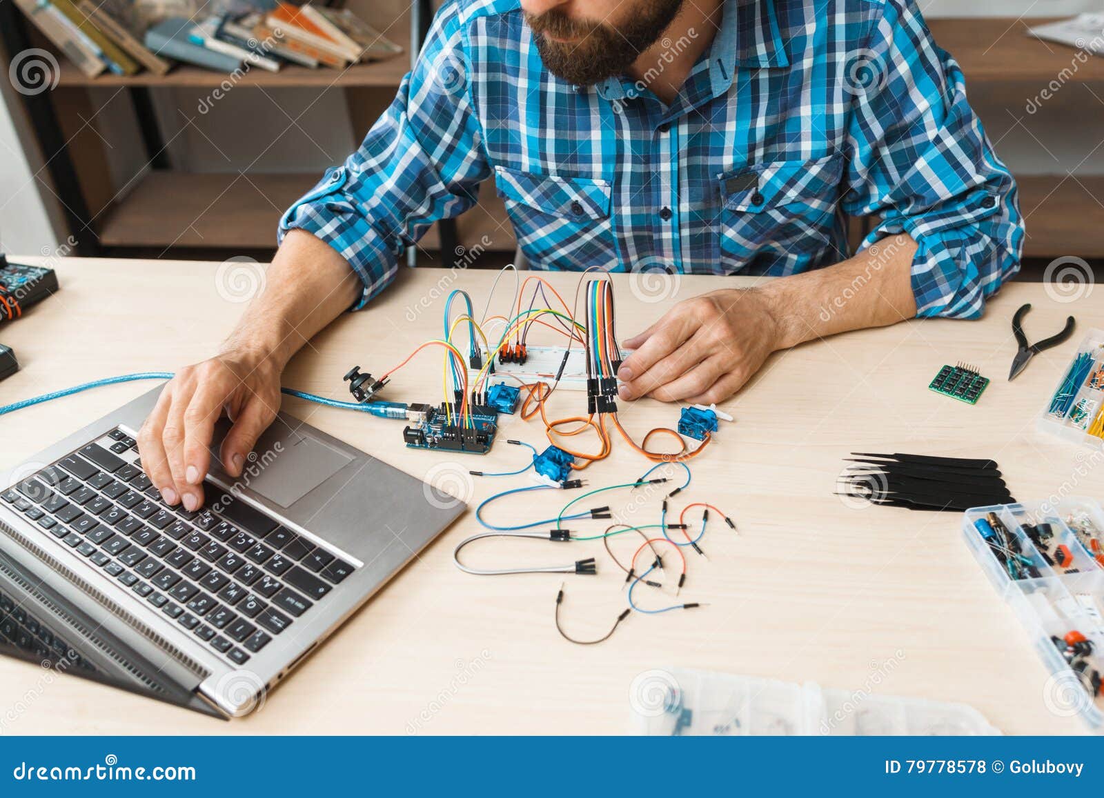 Programmer Testing His New Invention on Laptop Stock Photo - Image of ...