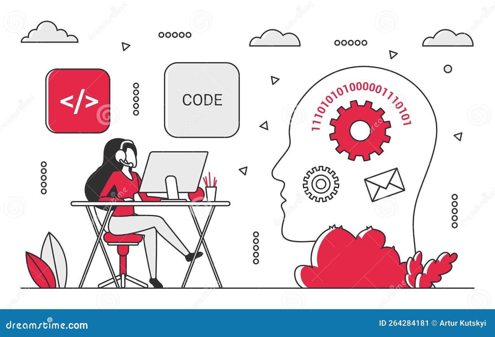 Programmer Thinking Concept Stock Vector - Illustration of developer ...
