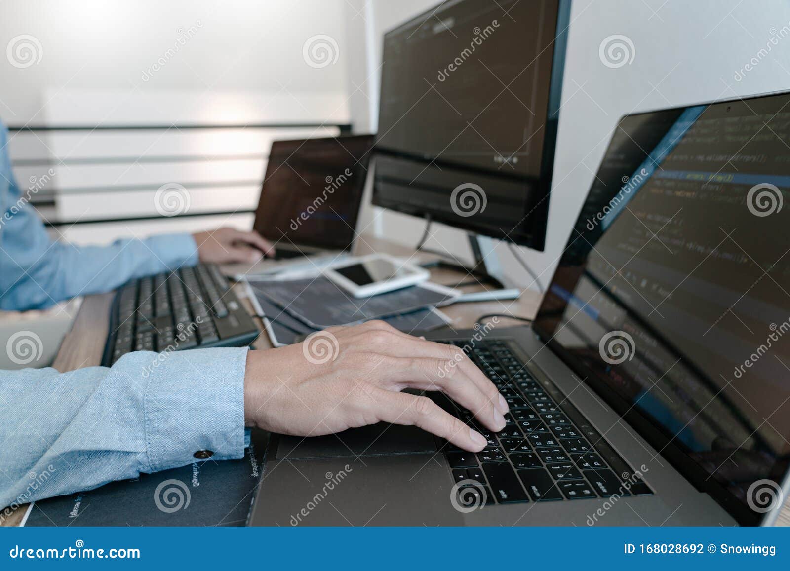 Programmer Typing Code On Desktop Computer Developing Programming And Coding Technologies