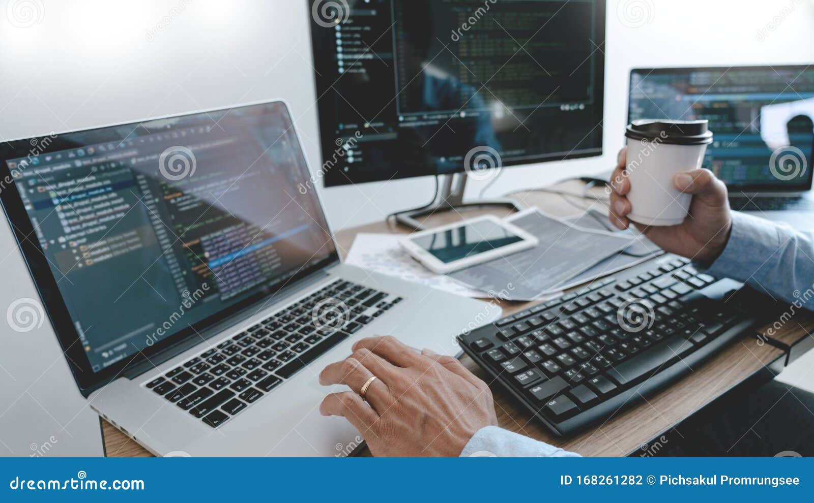 Programmer Typing Code On Desktop Computer Developing Programming And Coding Technologies