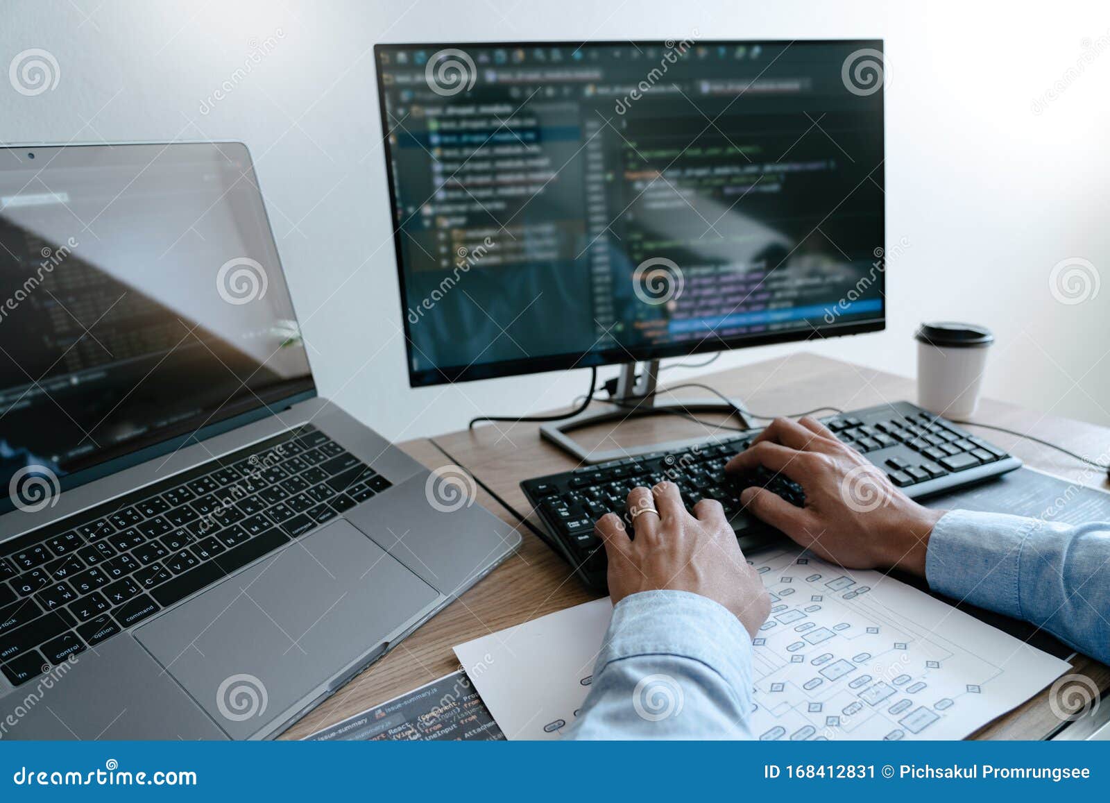 Programmer Typing Code on Desktop Computer, Developing Programming and ...