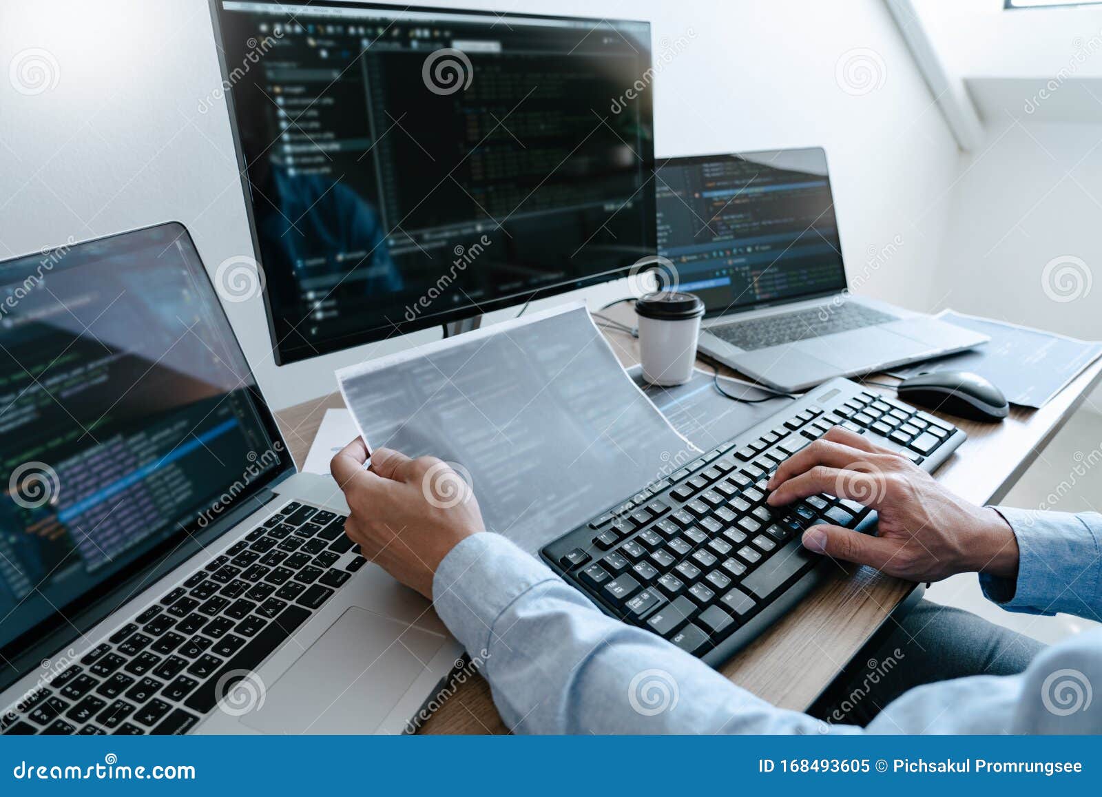 Programmer Typing Code on Desktop Computer, Developing Programming and ...