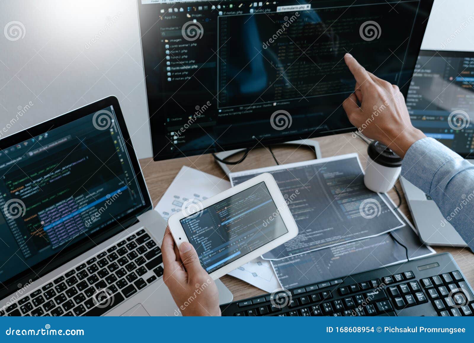 Programmer Typing Code On Desktop Computer Developing Programming And Coding Technologies