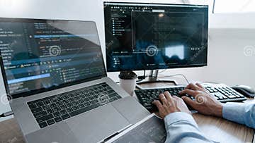 Programmer Typing Code on Desktop Computer, Developing Programming and ...
