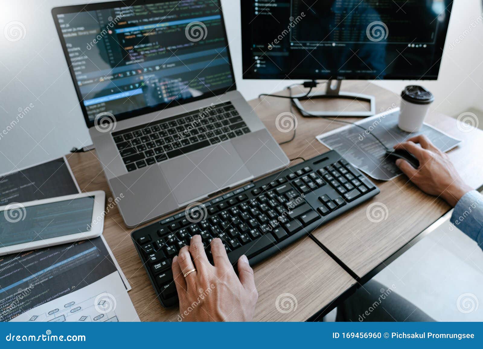 Programmer Typing Code On Desktop Computer Developing Programming And Coding Technologies