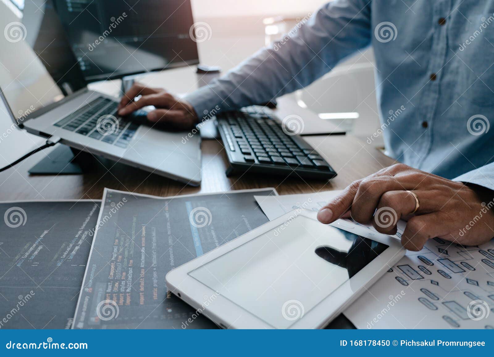 Programmer Typing Code on Desktop Computer, Developing Programming and ... Programmer Typing Code on Desktop Computer, Developing Programming and ...