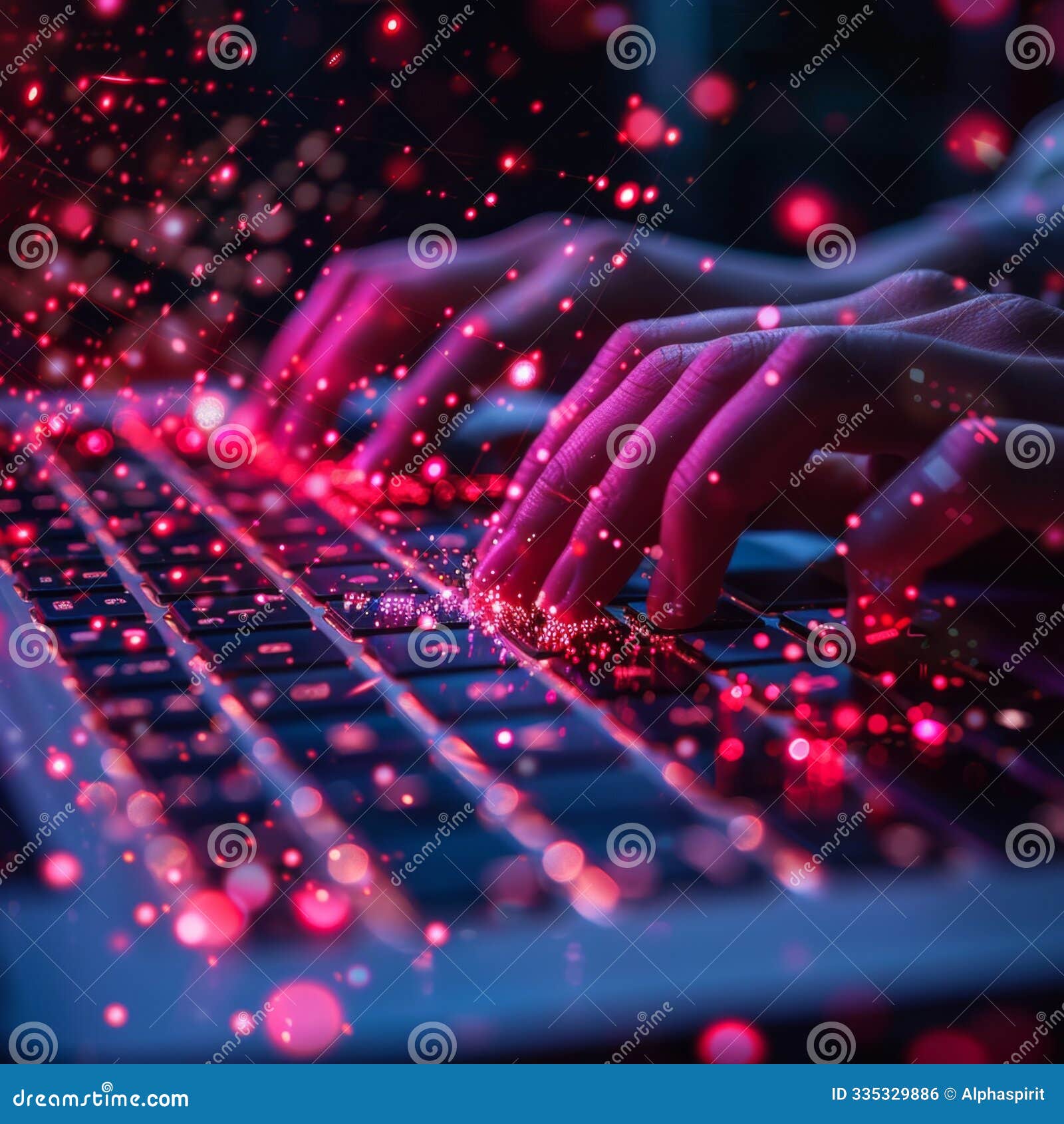Programmer Typing Futuristic Code on Laptop Keyboard with Red Lights ... Programmer Typing Futuristic Code on Laptop Keyboard with Red Lights ...
