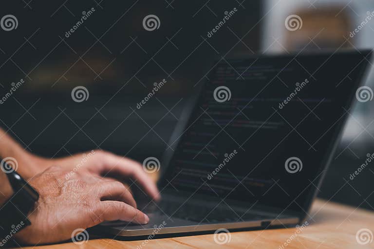 Programmer Typing Keyboard Laptop To Write Script Code, Compiler ...