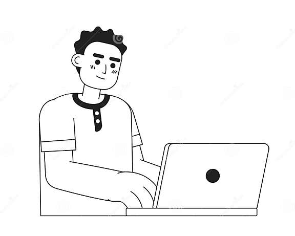 Programmer Typing On Laptop Monochromatic Flat Vector Character Stock