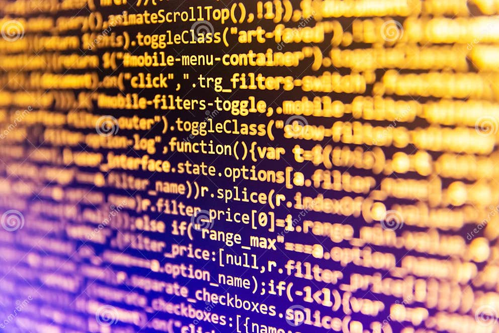 Programmer Typing New Lines of HTML Code. Screen of Code for Overlay Background. Letters, Chars ...