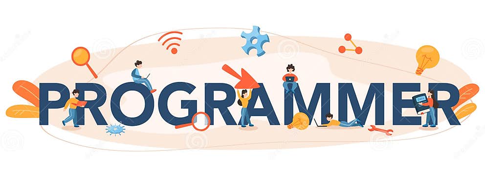 Programmer Typographic Header. Idea of Working on the Computer Stock ...