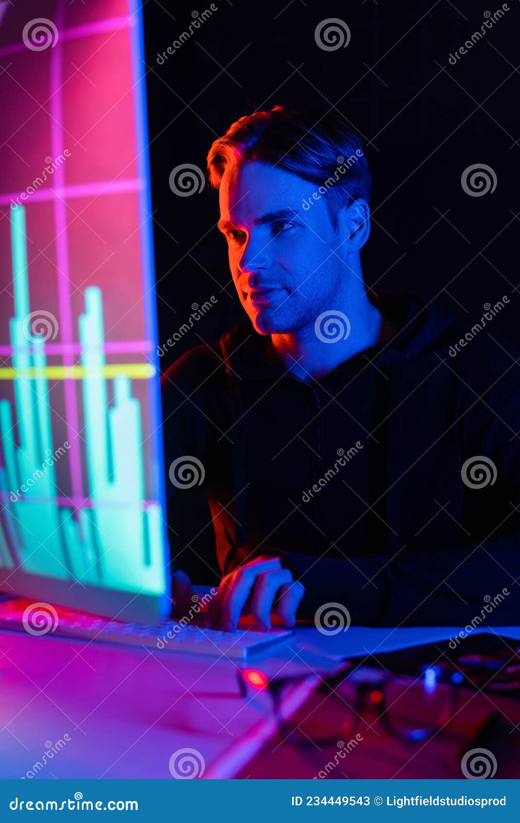 Programmer Using Computer With Reflection Of Stock Image Image Of 0163
