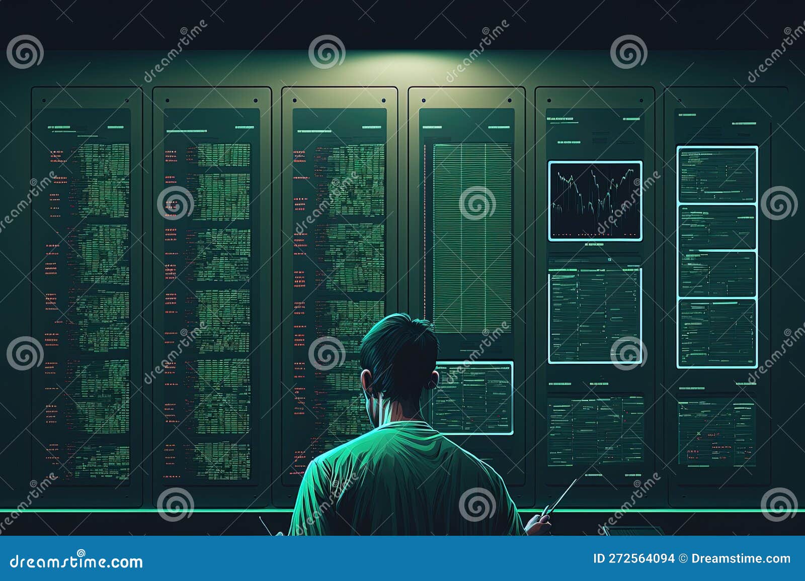 Programmer Using a Graph Monitor System at a Data Center Stock Illustration - Illustration of ...