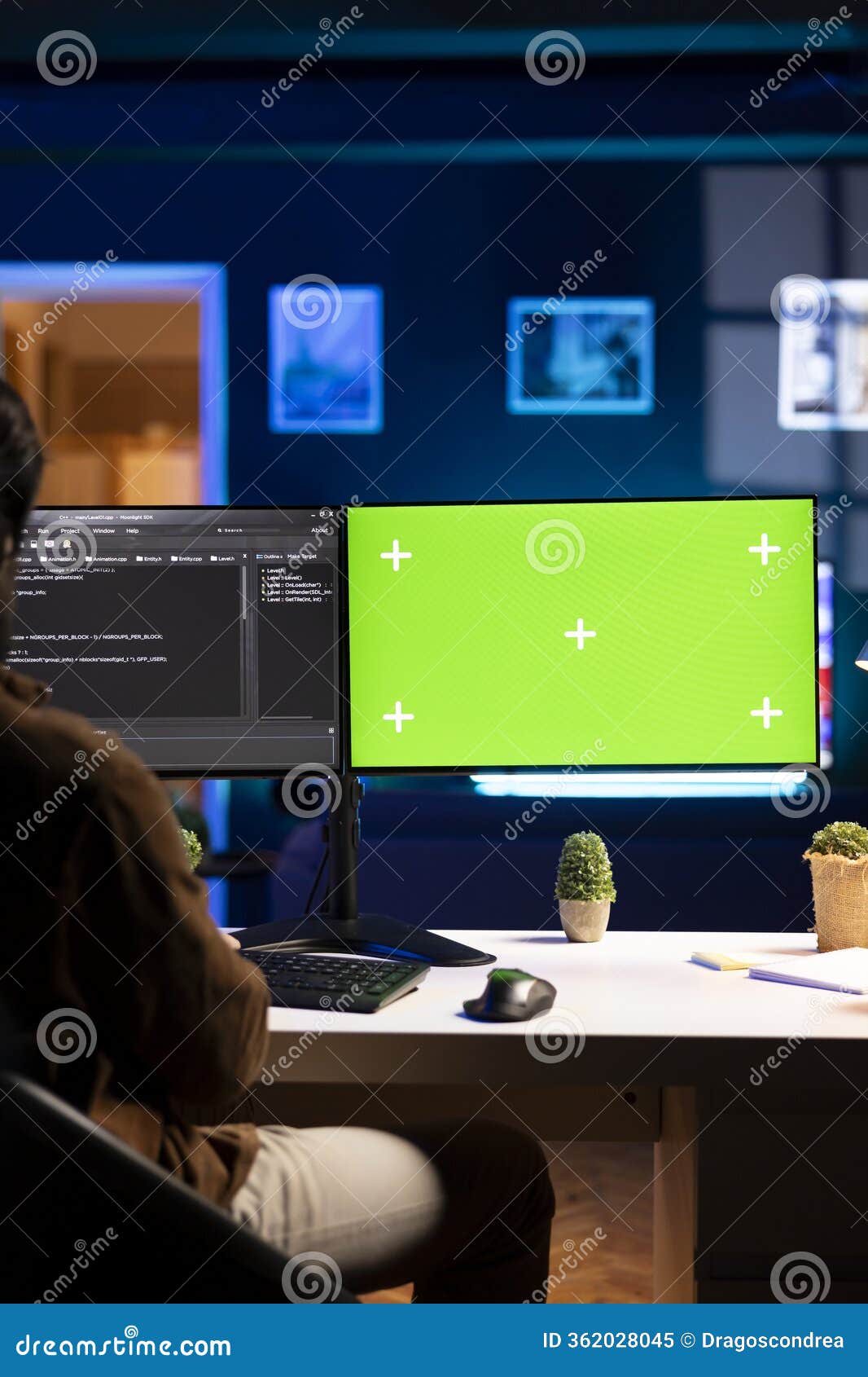Programmer Using Green Screen Computer To Secure Company Servers Stock Image - Image of monitor ...