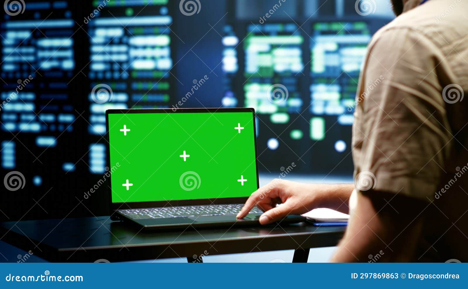 Programmer Using Green Screen Laptop Stock Image - Image of laptop, database: 297869863