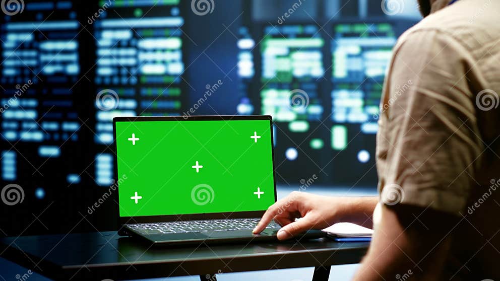 Programmer Using Green Screen Laptop Stock Image - Image of laptop ...