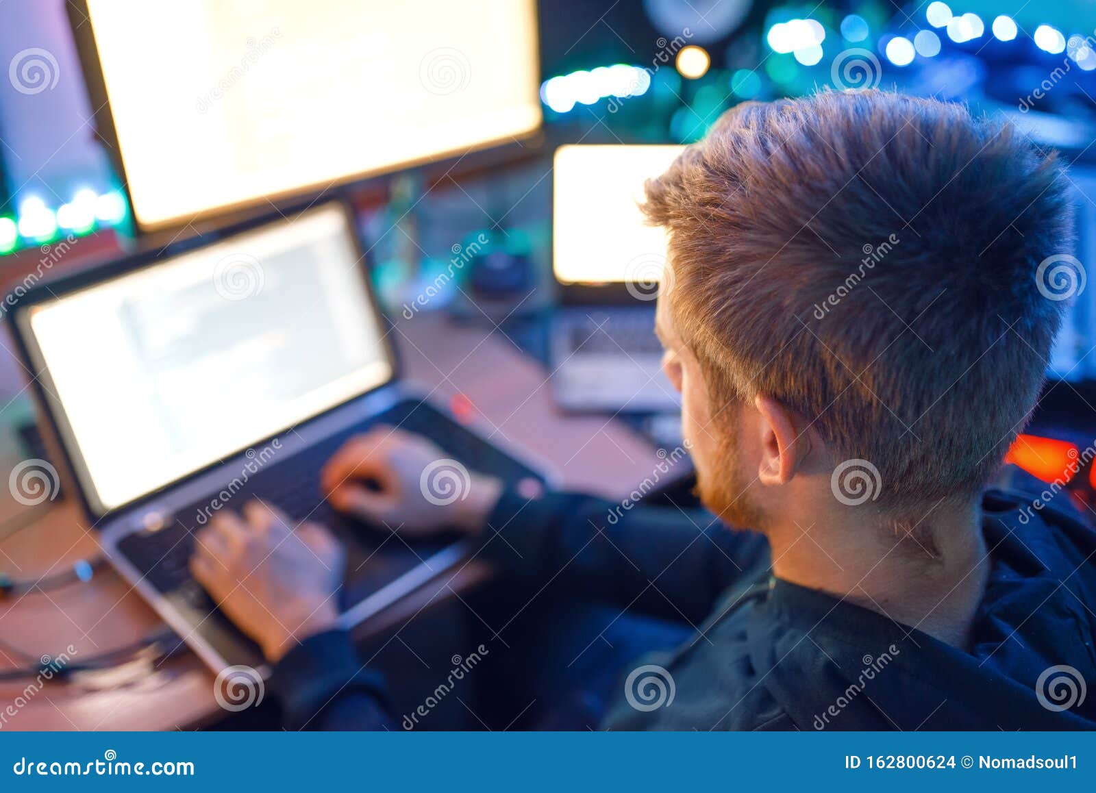 Programmer Using Laptop and PC, Information Coding Stock Photo - Image ...