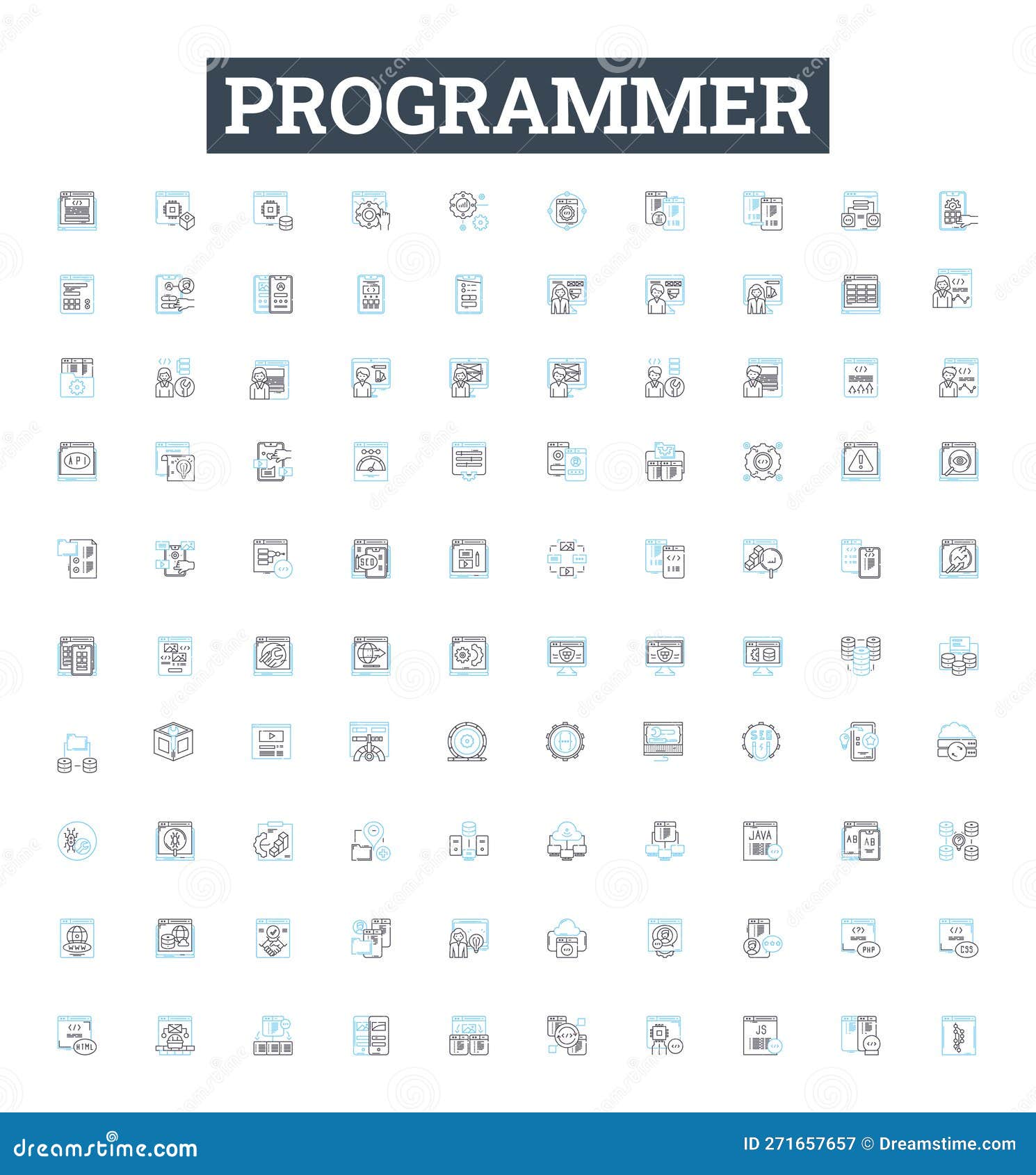 Programmer Vector Line Icons Set. Developer, Coder, Engineer, Technician, Analyst, Designer ...