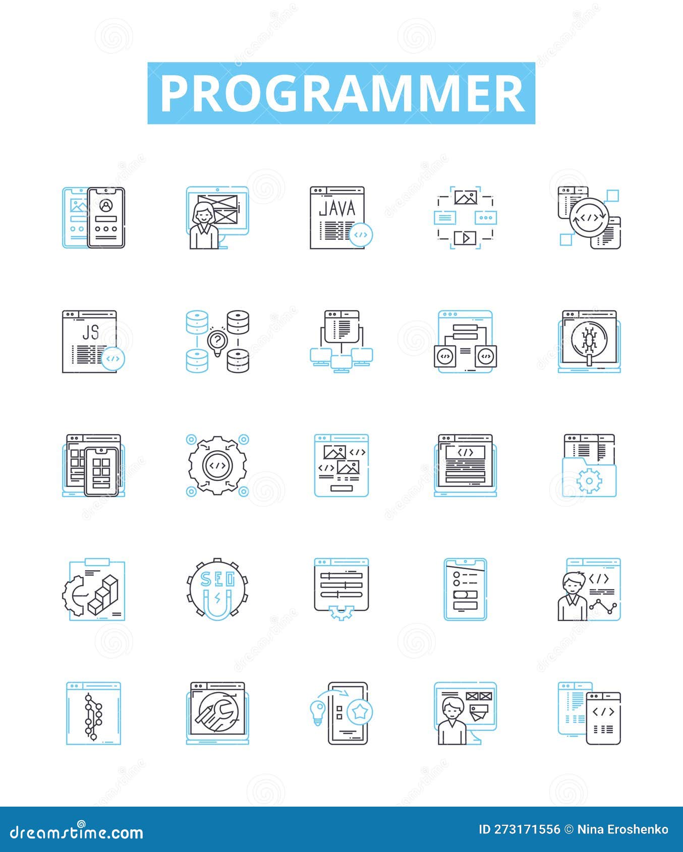 Programmer Vector Line Icons Set Developer Coder Engineer Technician Analyst Designer