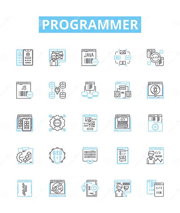 Programmer Vector Line Icons Set. Developer, Coder, Engineer, Technician, Analyst, Designer ...