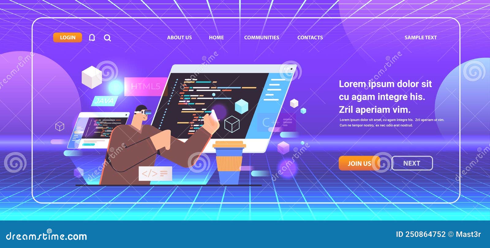 Programmer In Virtual Reality Glasses Writing Code For Computer App Engineering Software Coding